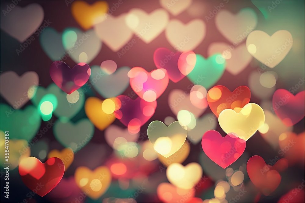 a blurry photo of many hearts in the shape of a heart on a black ...