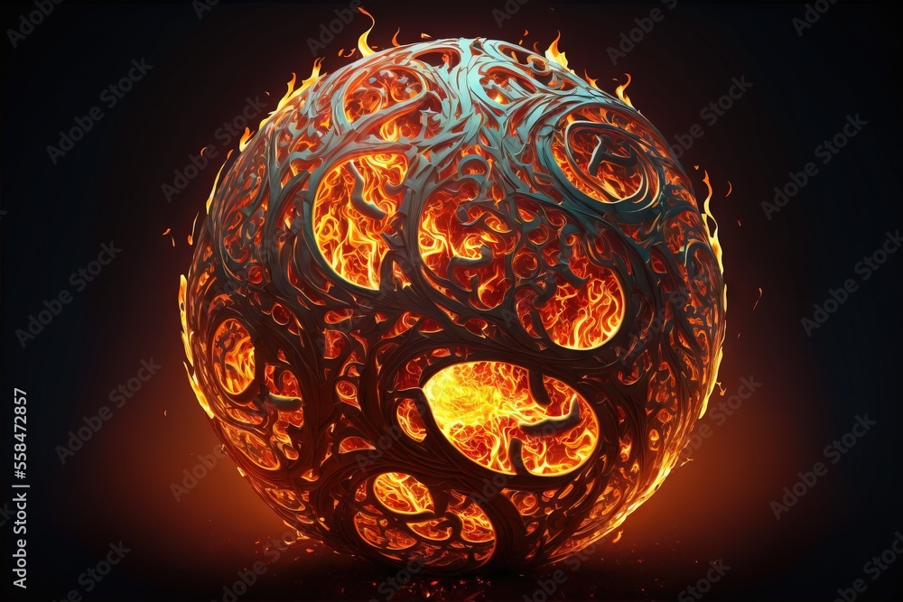 a fire ball with flames and swirls on a black background with a black ...