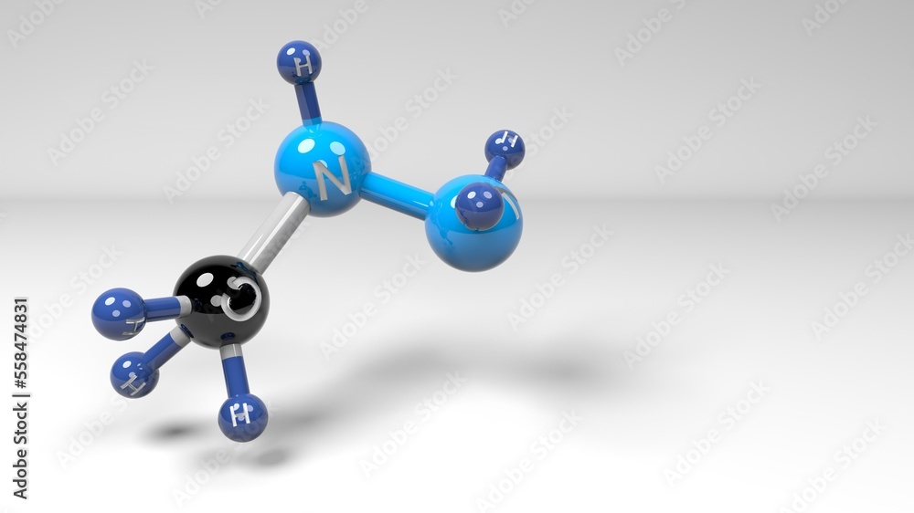 Methylhydrazine molecule. Molecular structure of MMH, deadly chemical ...