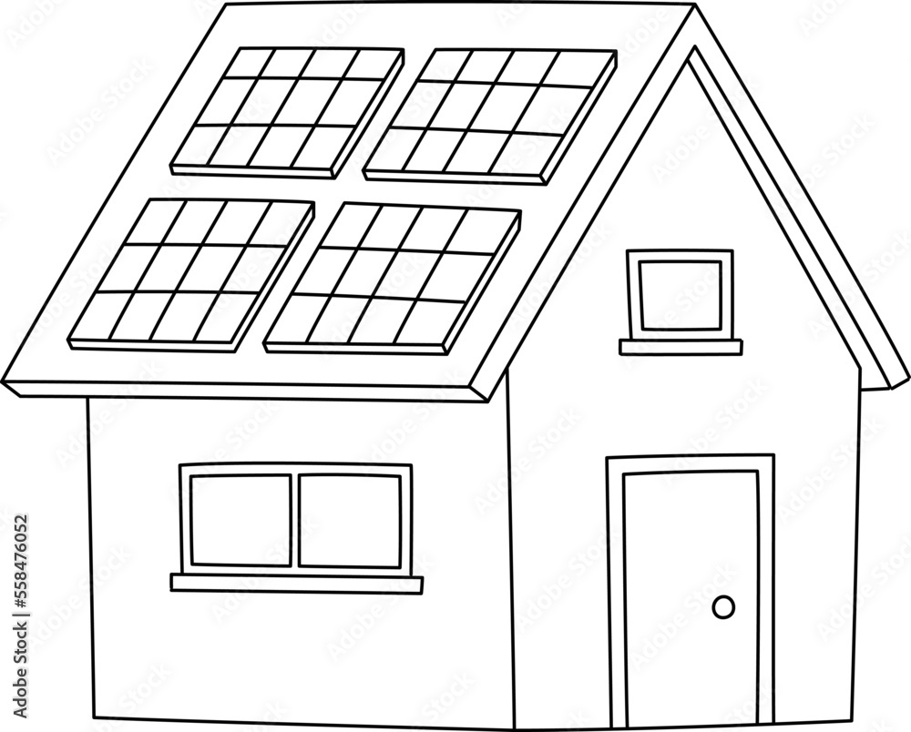Solar Panel House Isolated Coloring Page for Kids Stock Vector | Adobe ...