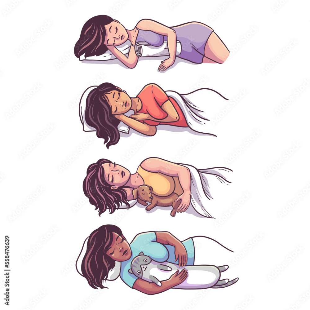 Women sleeping poses. Vector hand drawn illustrations Stock Vector ...
