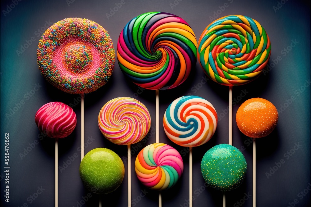 a group of colorful lollipops sitting on top of each other on top of a ...