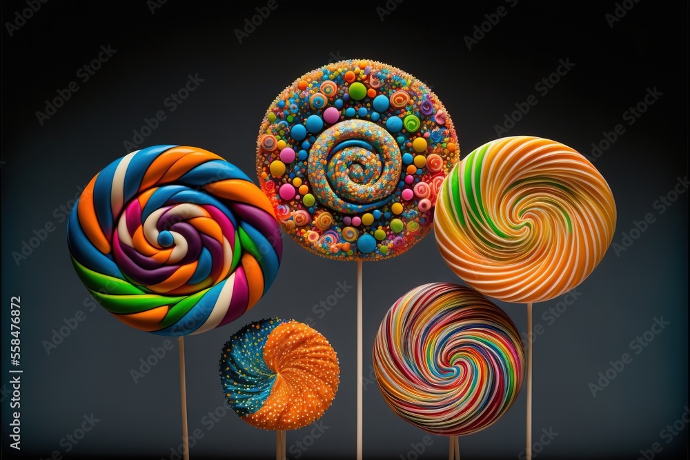 a group of lollipops sitting next to each other on top of a wooden ...