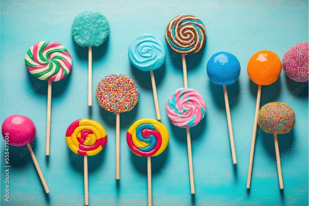 Ilustração do Stock: a collection of colorful lollipops on a blue ...