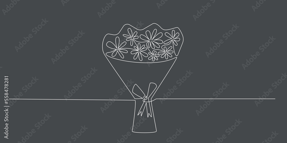 Decoration continuous line hand drawing flowers bouquet for wedding ...