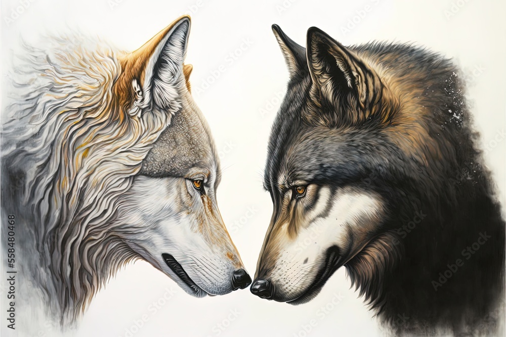 "Old Cherokee Story: An AI Generated Illustration of Two Wolves in Oil ...