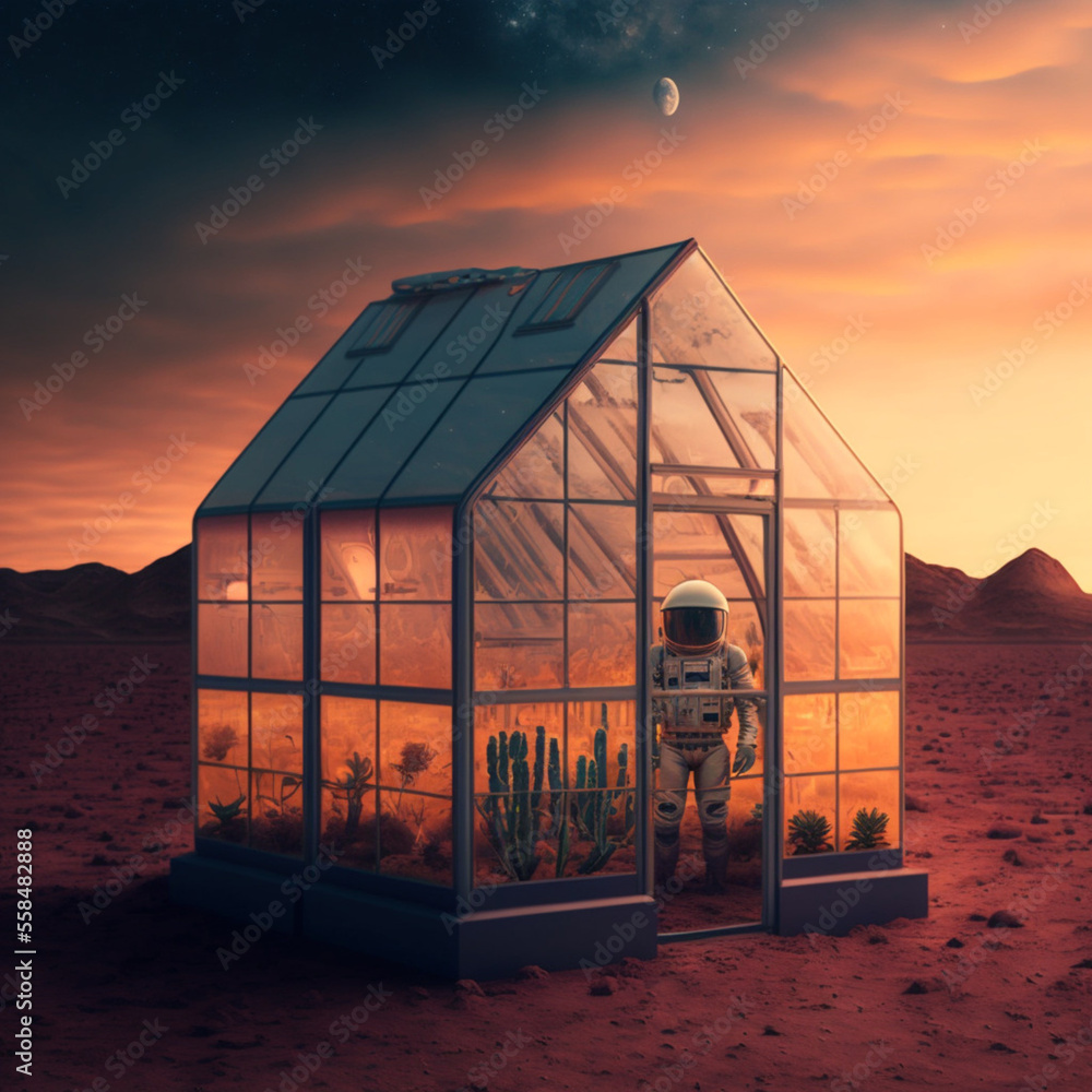 Greenhouse on Mars. Generative AI. Stock Illustration | Adobe Stock