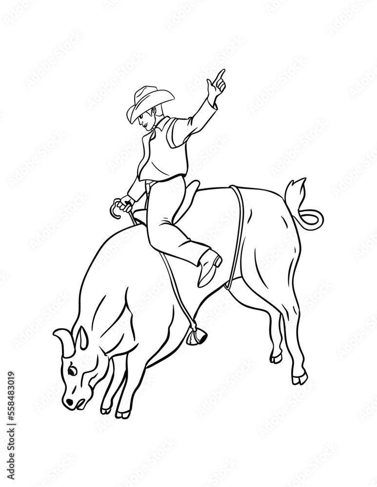 Bull Riding Isolated Coloring Page for Kids Stock Vector | Adobe Stock