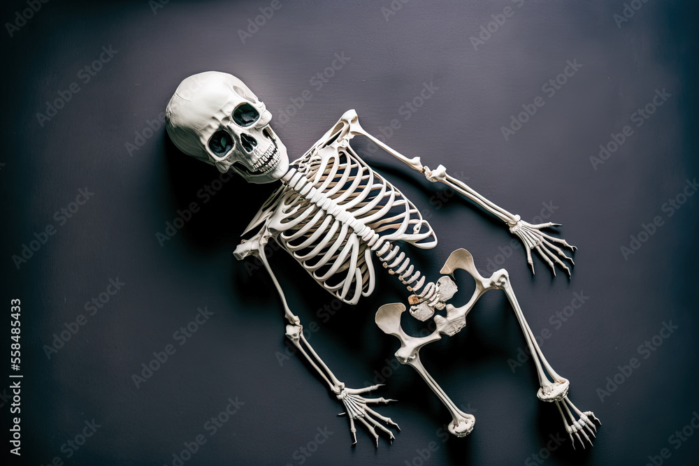Skeleton laying on its side with one leg up. Generative AI Stock ...