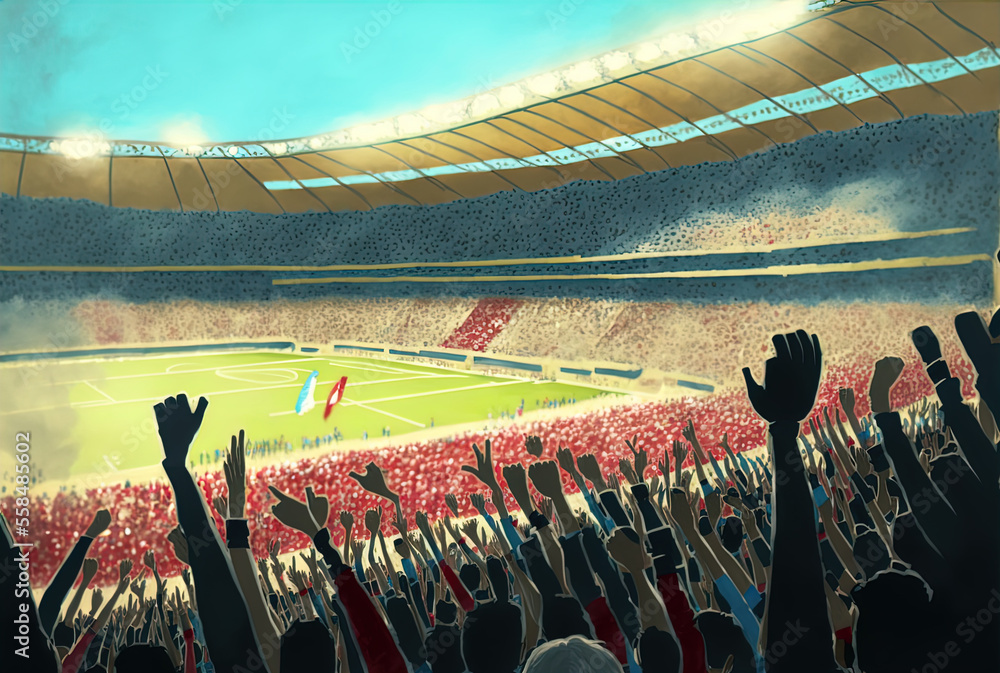 Sports stadium with a huge crowd of fans. Stock Illustration | Adobe Stock