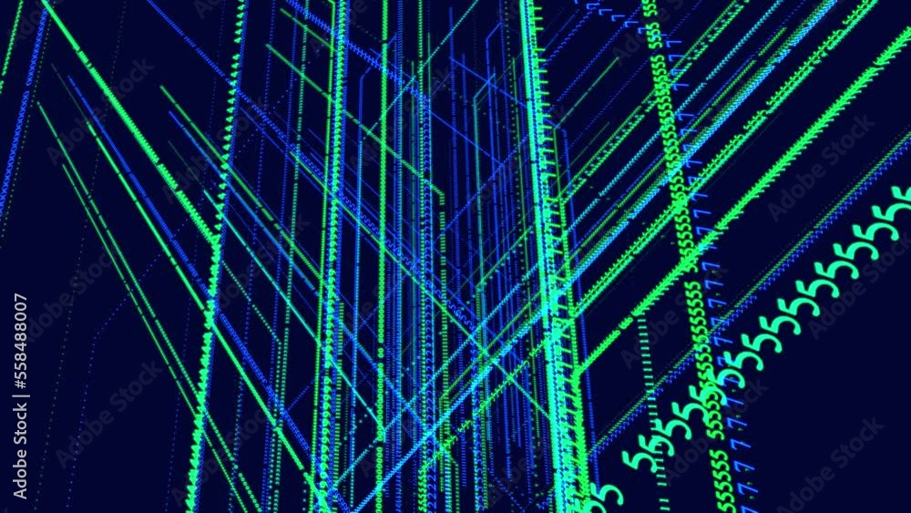 Vj loop hologram abstract bg. Symbols form lines, lines form corner grid. Big data block chain ...