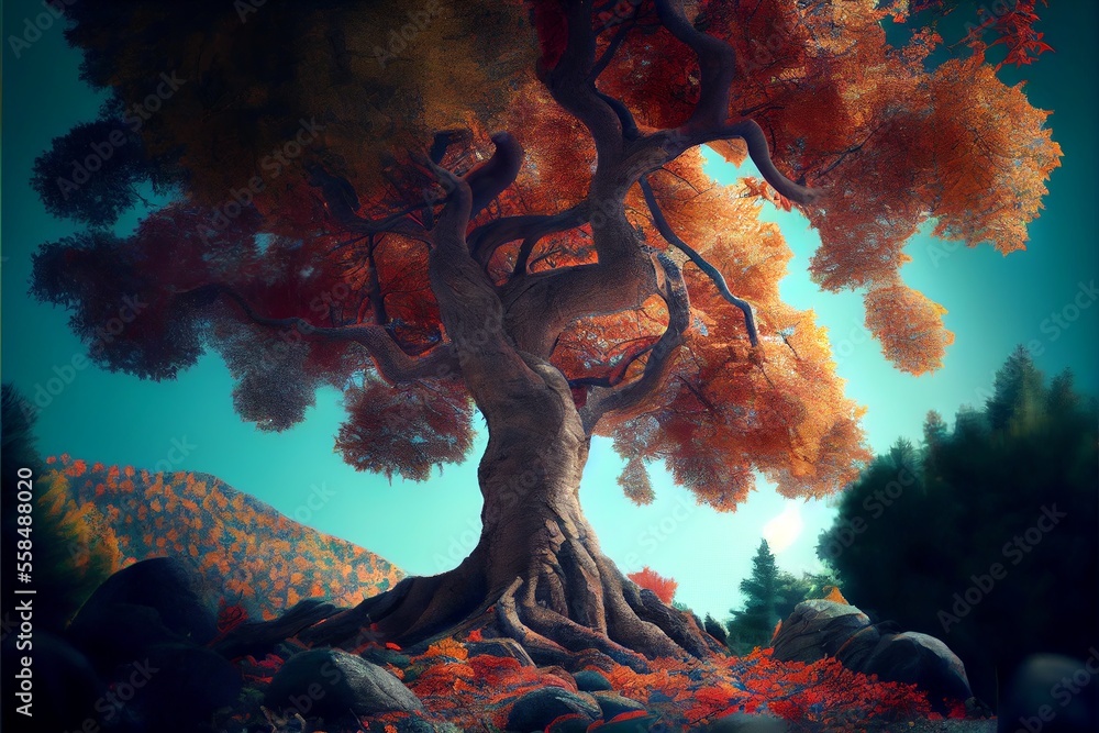 A detailed, realistic illustration of a tree in a forest, with accurate ...