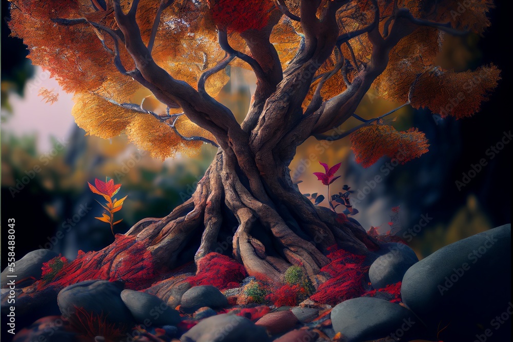 A detailed, realistic illustration of a tree in a forest, with accurate ...