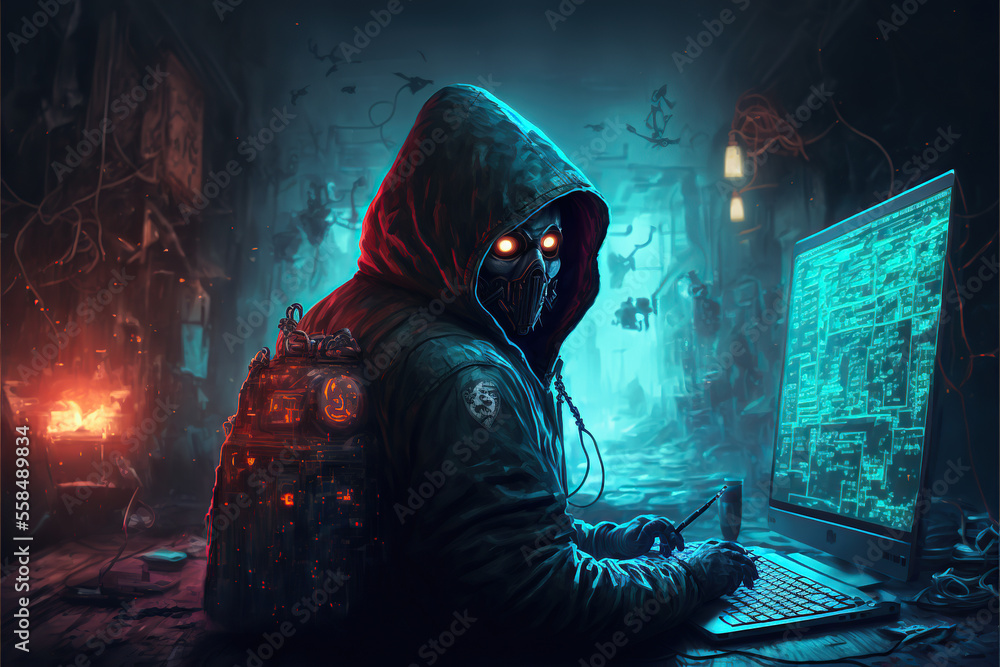 wallpaper portrait character hacker, hooded man, technology, sci Stock ...