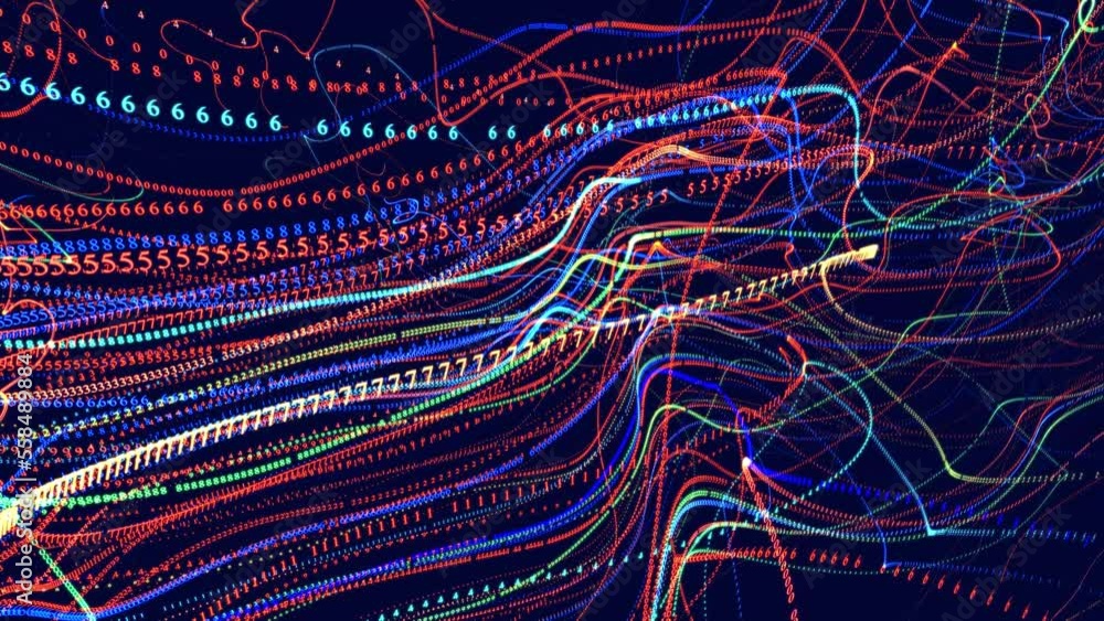 Video „digital waves. Vj loop hologram abstract bg. Symbols form lines, grid, strings ...