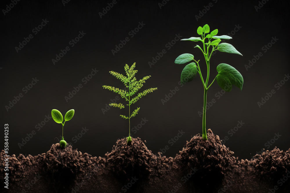 On the ground, there are little trees of various sizes that grow in ...