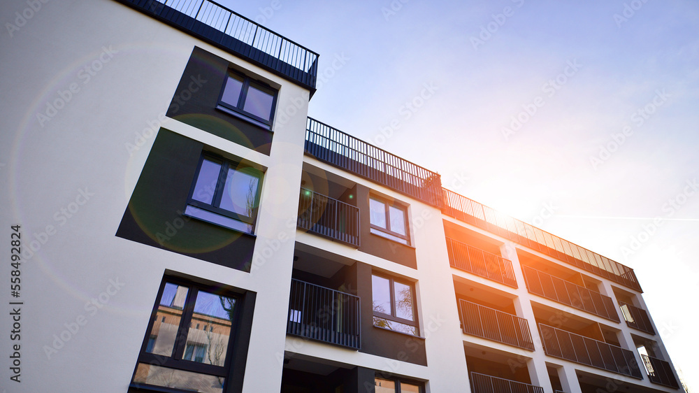 Apartments in residential complex. Housing structure at modern house ...