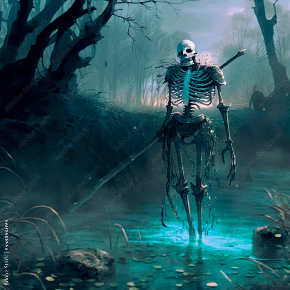Skeleton warrior rises from the swamp. High quality illustration Stock ...