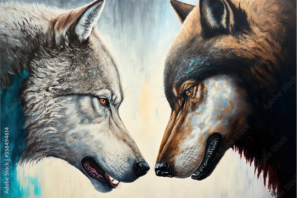 Old Cherokee Story: An AI Generated Illustration of Two Wolves in Oil ...