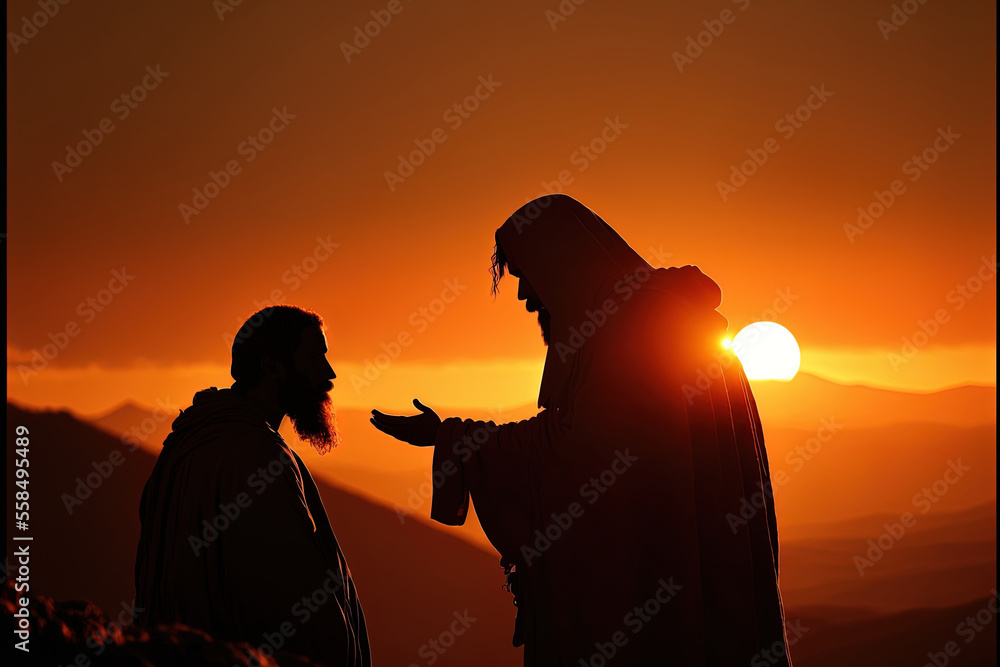 Jesus Christ assisted one of his followers against a backdrop of the ...