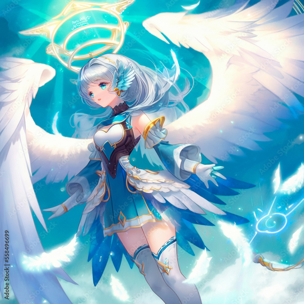 Beautiful Angel Girl In Anime Style High Quality Illustration Stock