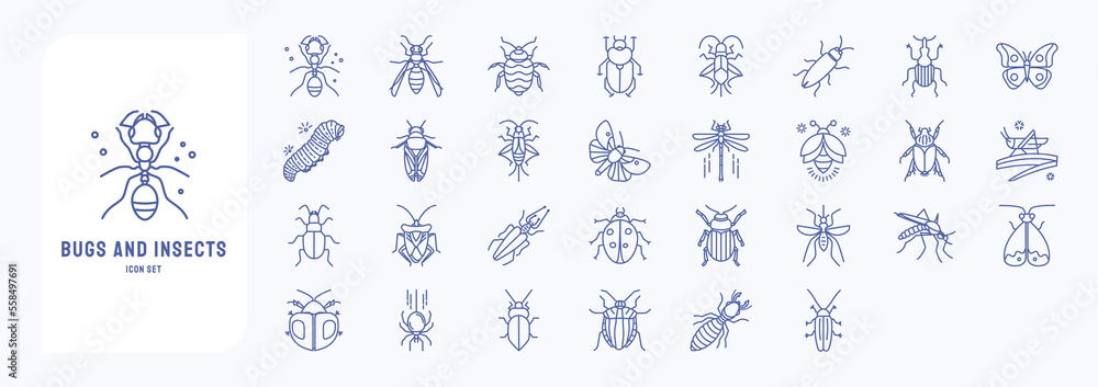 Bugs and Insects icon set, including icons like Ant, Beetle, boxelder ...
