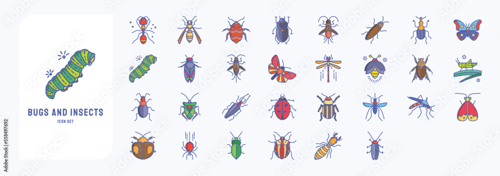 Bugs and Insects icon set, including icons like Ant, Beetle, boxelder ...