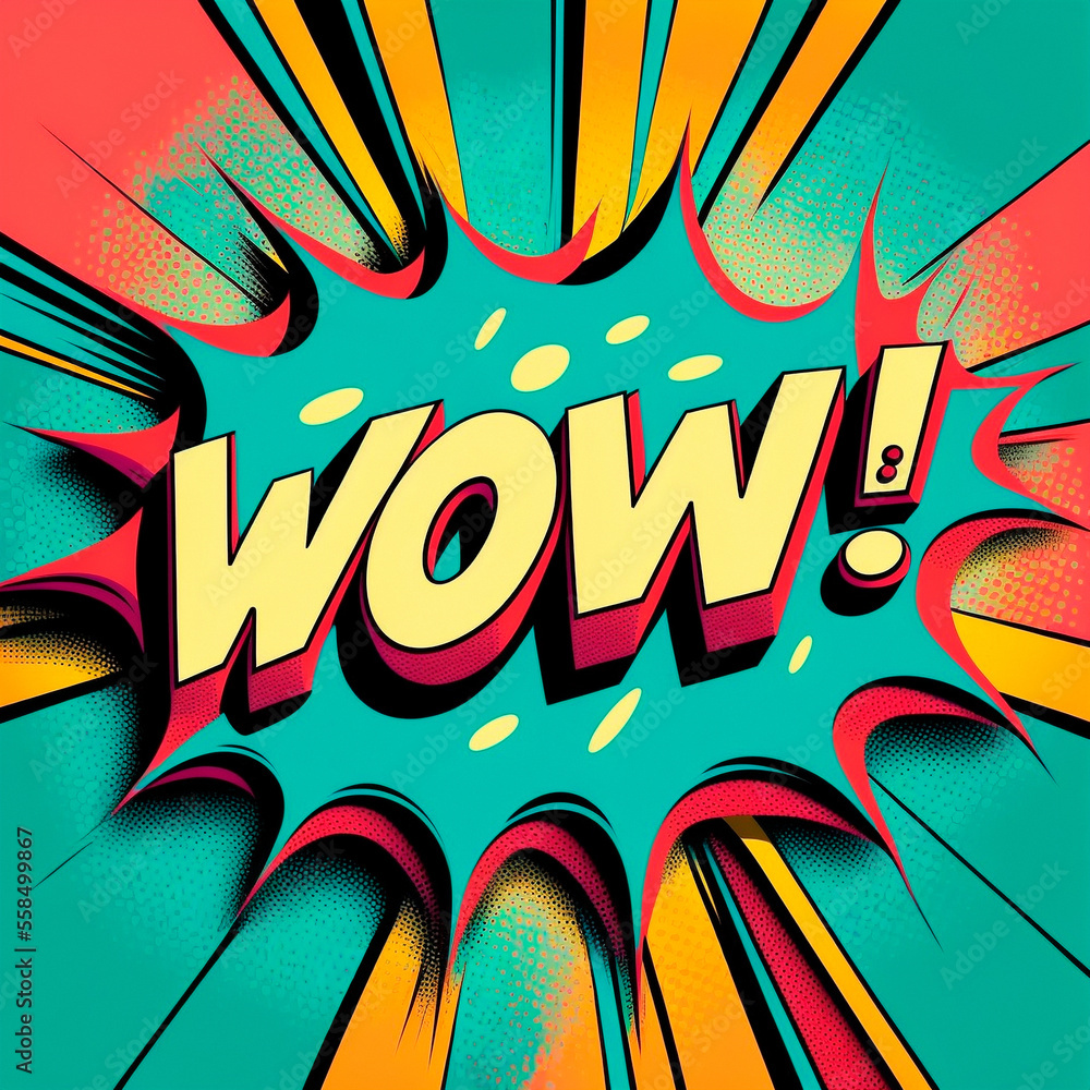 Cartoon sign of burst clouds with the word WOW. High quality ...