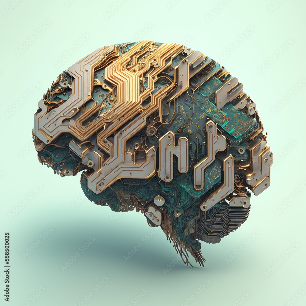 Human brain made of computer technology parts, concept of cleverness ...