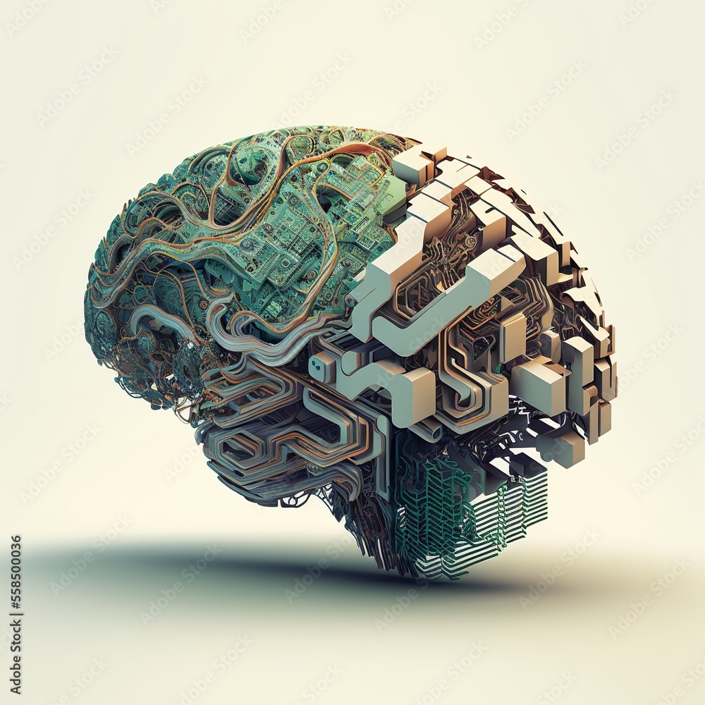 Human brain made of computer technology parts, concept of cleverness ...
