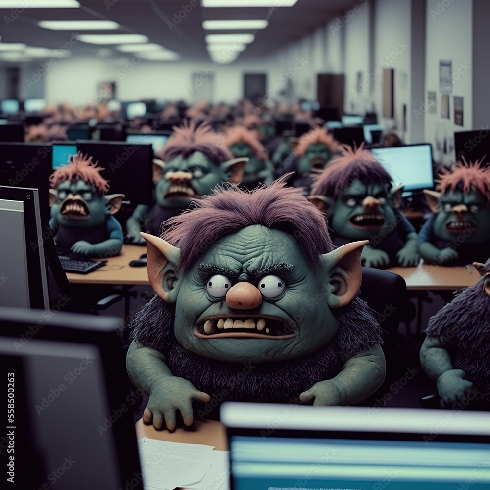 Troll farm, concept of media wars, hybrid war, created with Generative ...