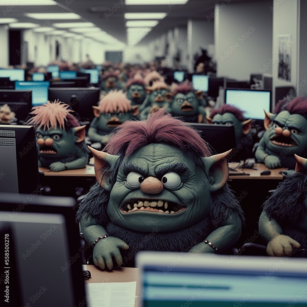 Troll farm, concept of media wars, hybrid war, created with Generative ...