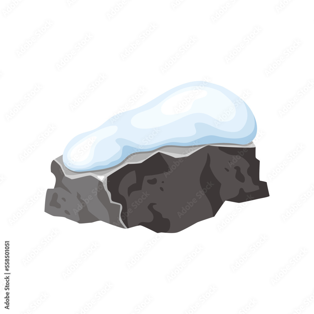 Stone and rock in snow. Snowy mountains in cartoon, heap of boulders in ...