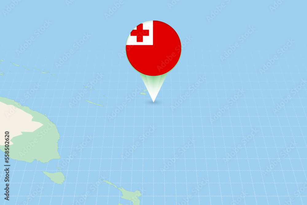 Map illustration of Tonga with the flag. Cartographic illustration of ...