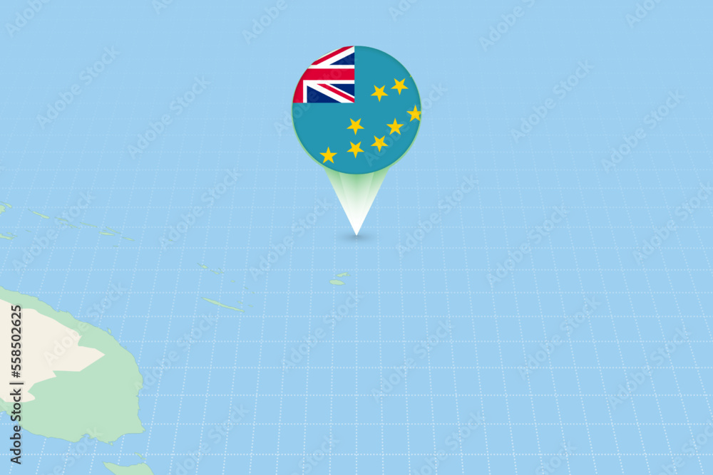 Map illustration of Tuvalu with the flag. Cartographic illustration of ...