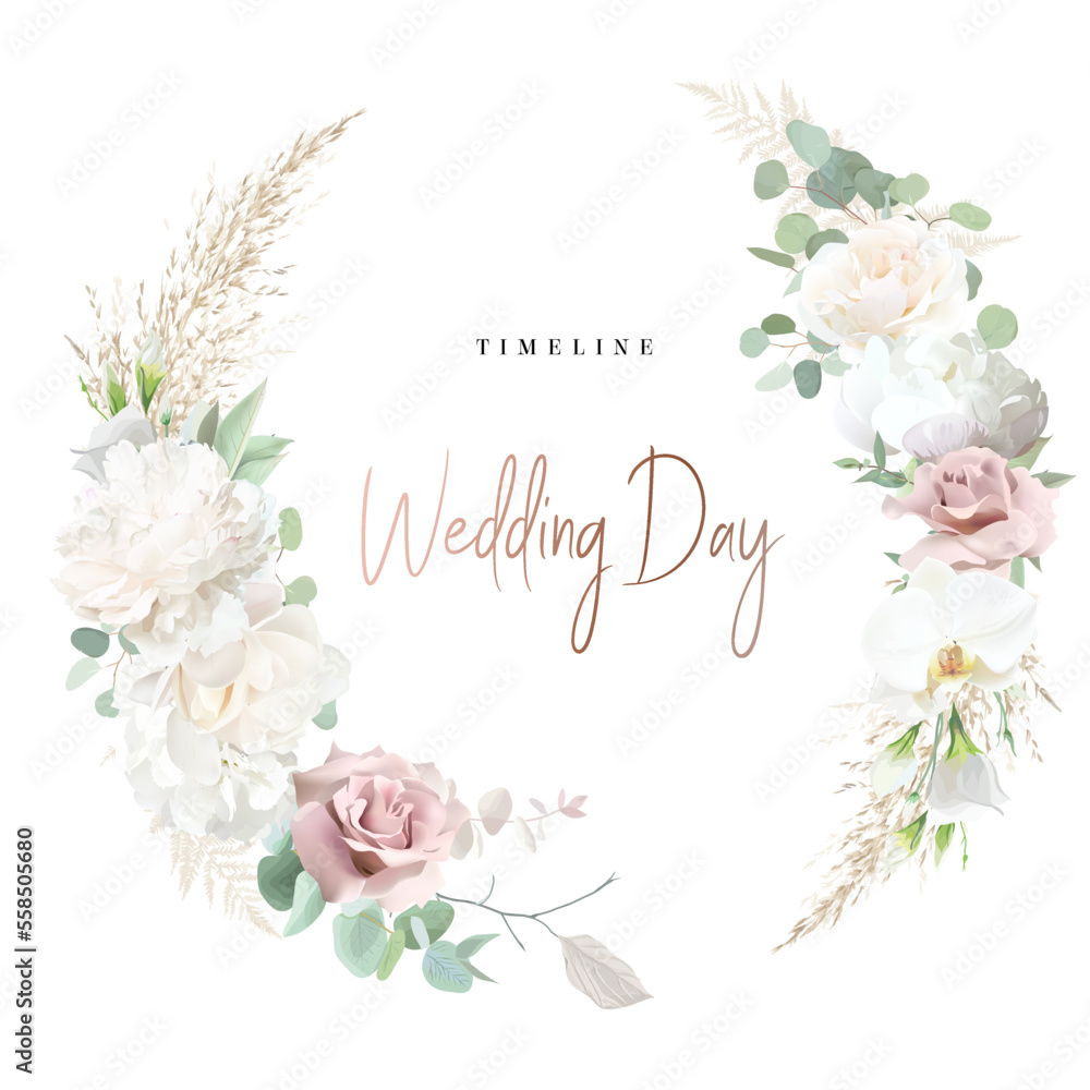Silver sage green and blush pink flowers vector design frame Stock ...