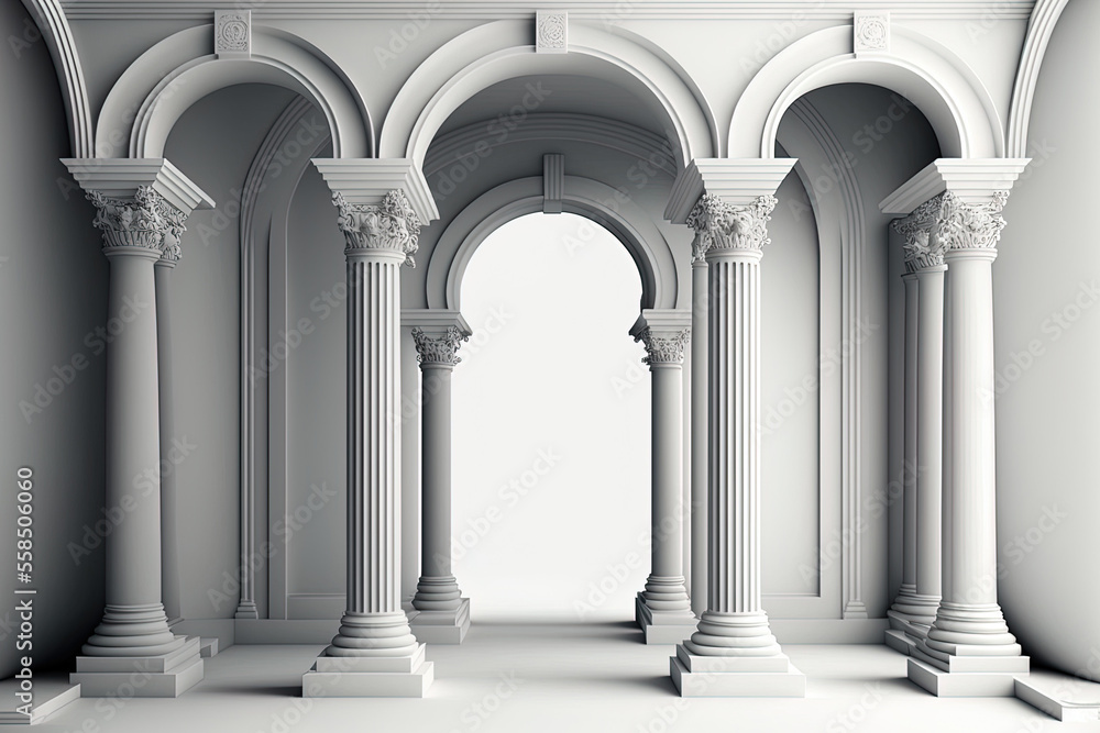 White columns and arches with inner gates. Generative AI Stock ...