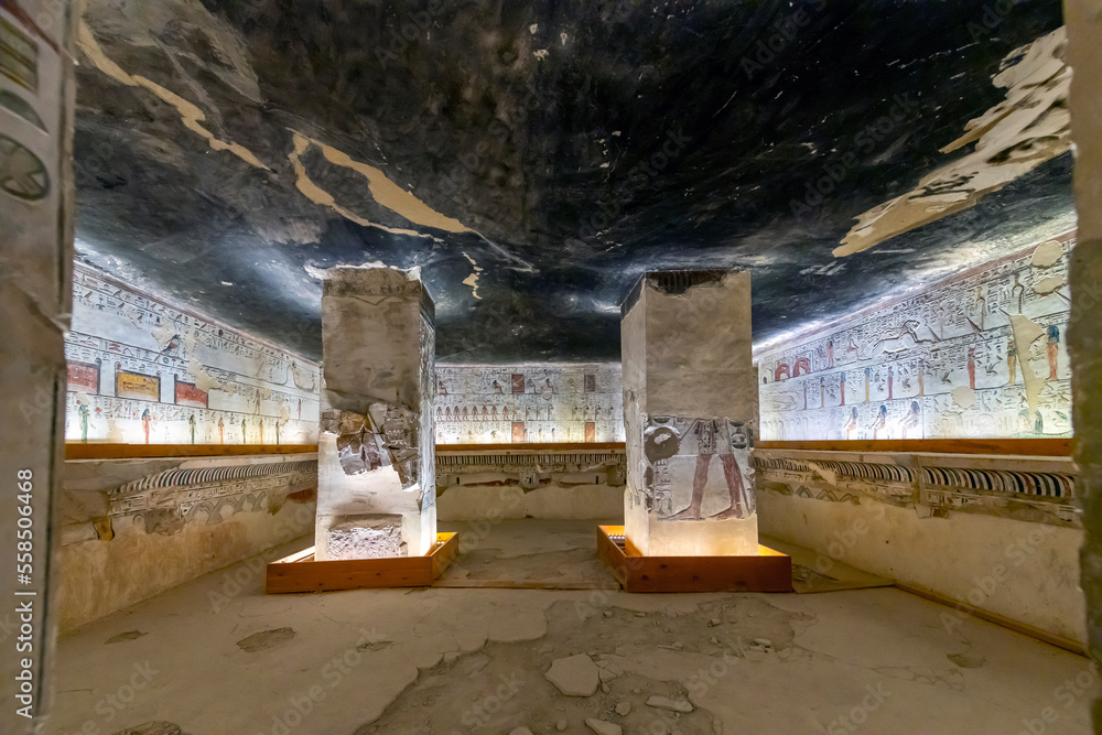 Interior view of one of the chambers inside the ancient Egyptian tomb ...