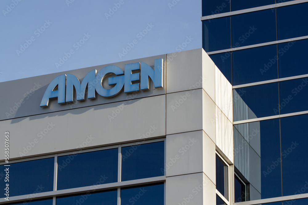 South San Francisco, CA, USA - Mar 1, 2020: AMGEN logo seen at American ...