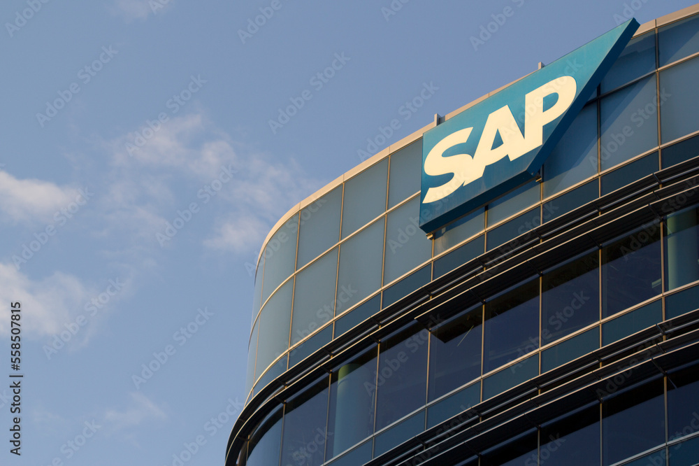 South San Francisco, CA, USA - Mar 1, 2020: The SAP sign seen at SAP ...