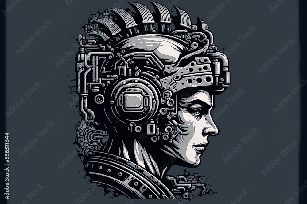Mechanic head graphic drawing for a logo. Generative AI Stock ...