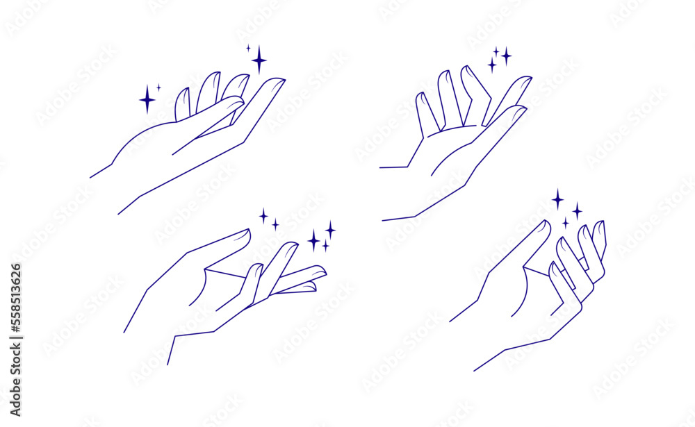Aesthetic hands vector linear illustrations. Stylized elegant hand ...