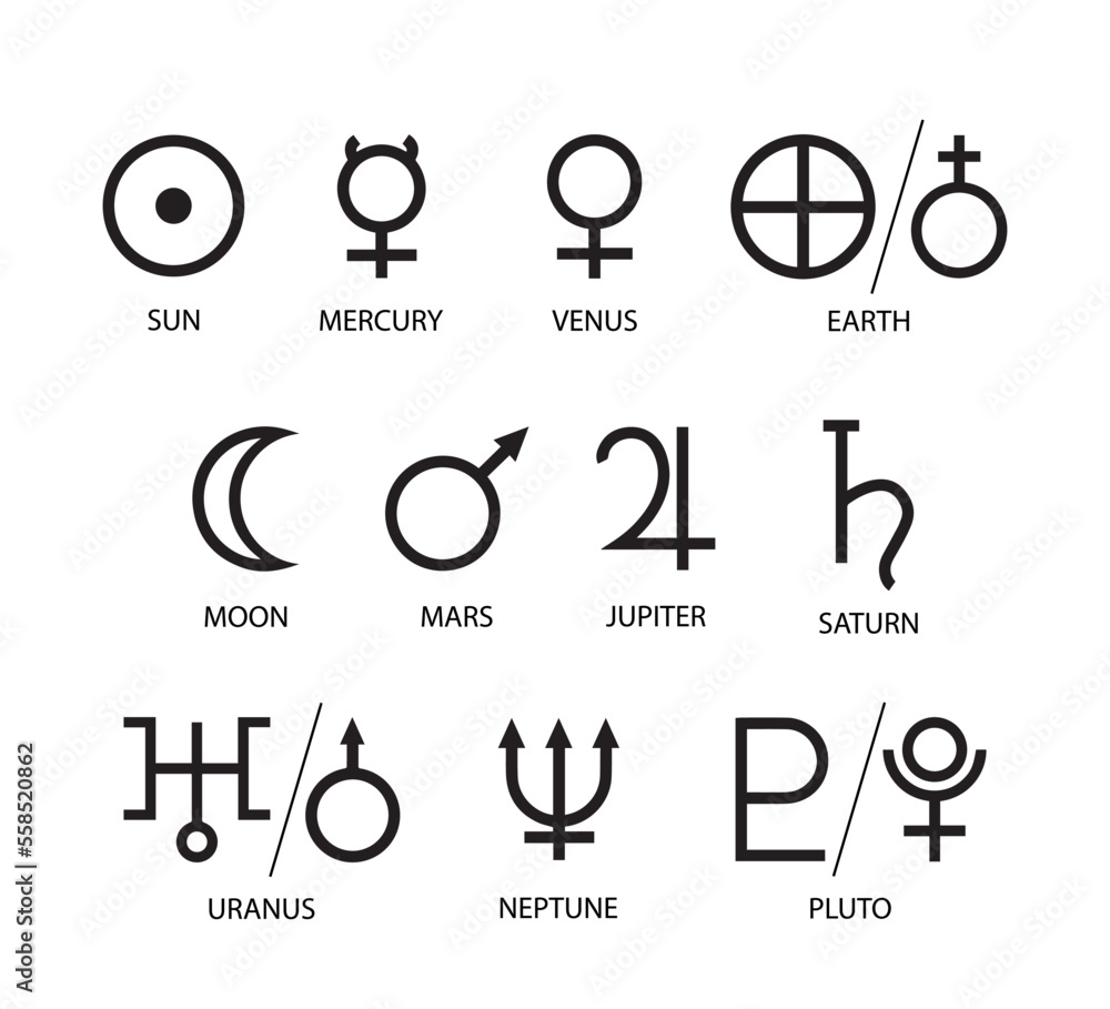 vector set of solar system symbols isolated on white background Stock ...