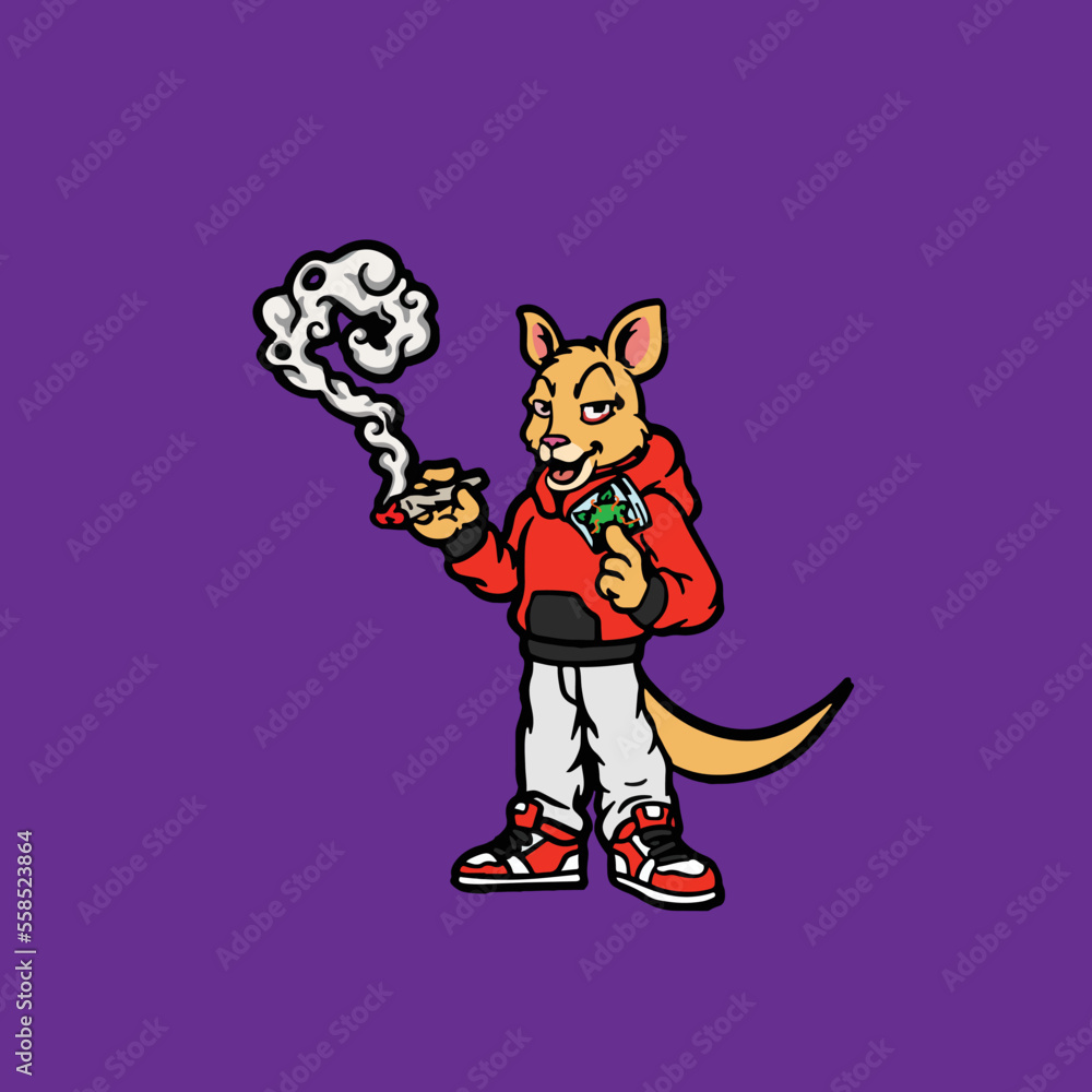 kangaroo vector character animal cartoon mascot smoking blunt and joint ...