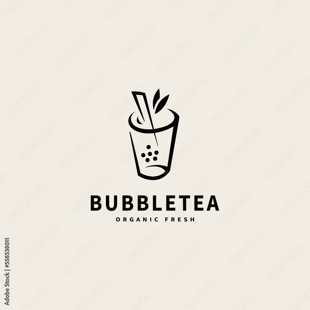 bubble tea logo design with line art style vintage logo design Stock ...