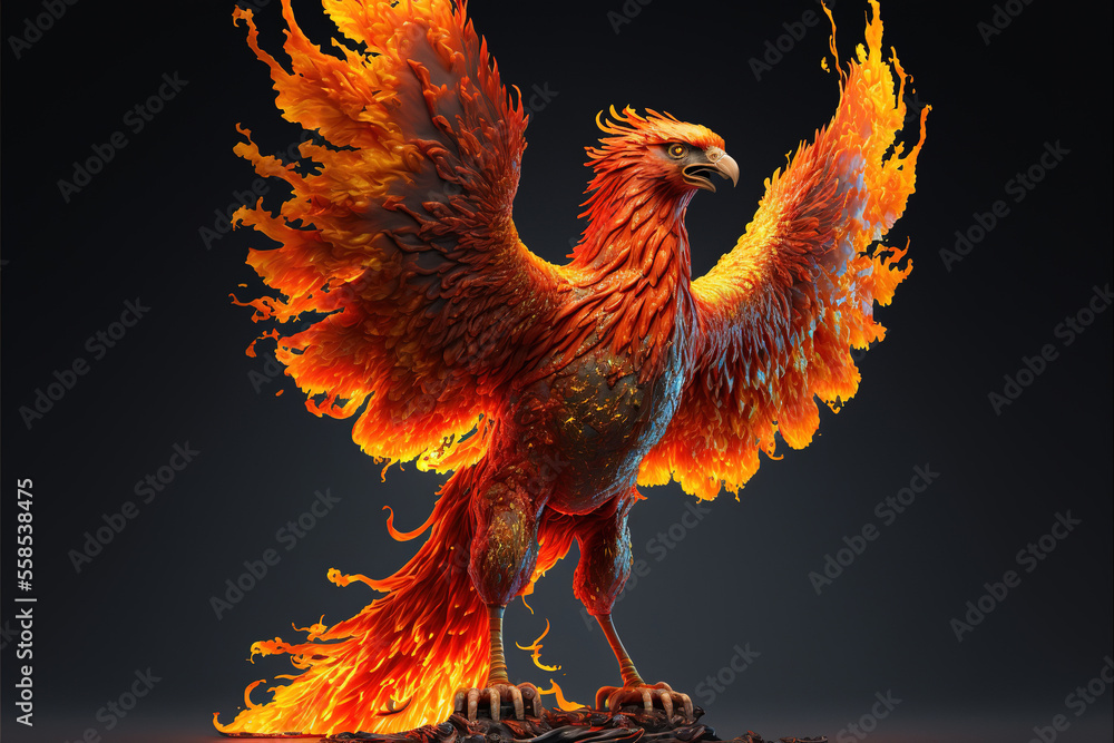 3D illustration of Phoneix, Fire, Mythical Creature. (ai generated ...