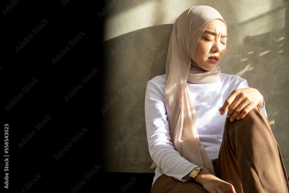Muslim Girl In Hijab Sit Alone Under Table Get Bad News Feel Depressed