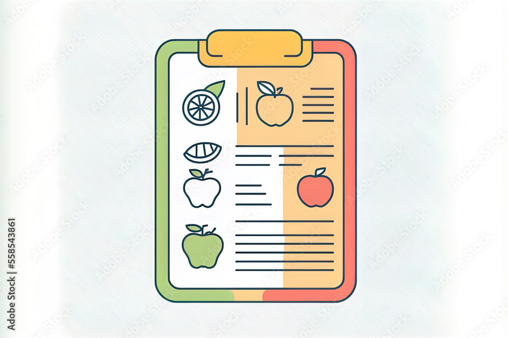 Icon for a food diary. Diet plan with a linear pictogram of fruits on a ...