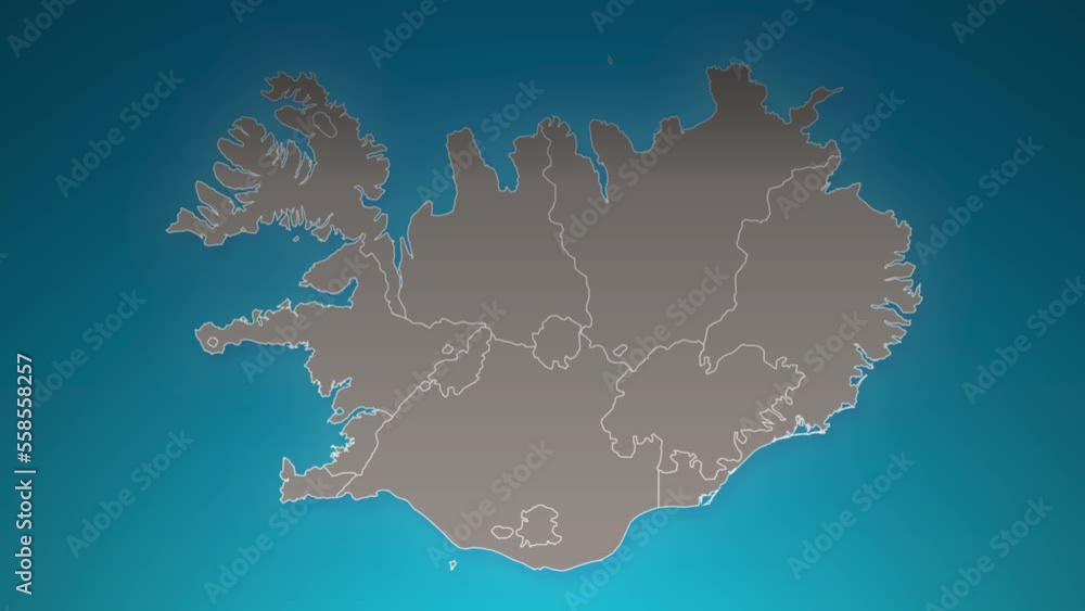 iceland country map with zoom in Realistic Clouds Fly Through. camera ...