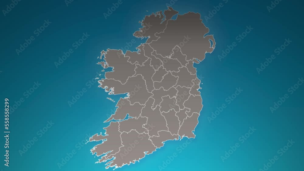 ireland country map with zoom in Realistic Clouds Fly Through. camera ...
